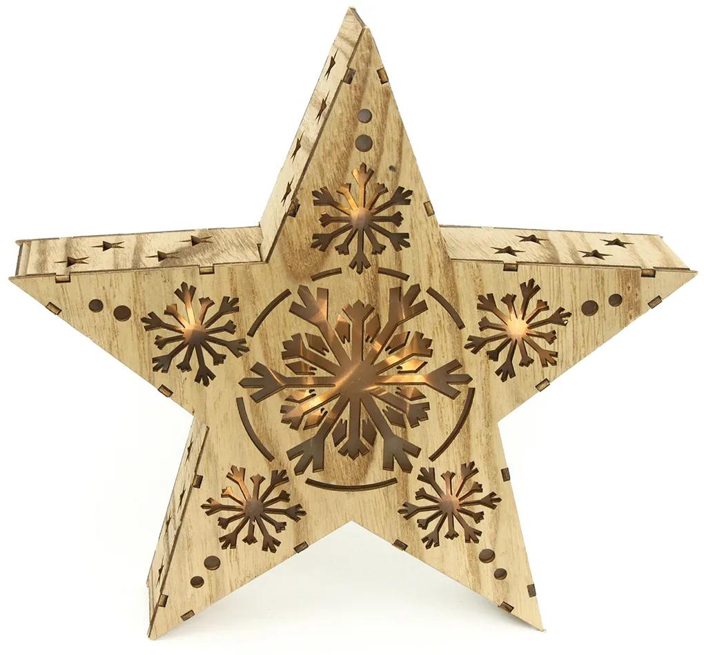 Hvězda, vánoční dřevěná dekorace s LED světlem - KLA446