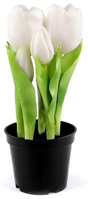 Umělé tulipány v květináči - 1 (21cm) bílá