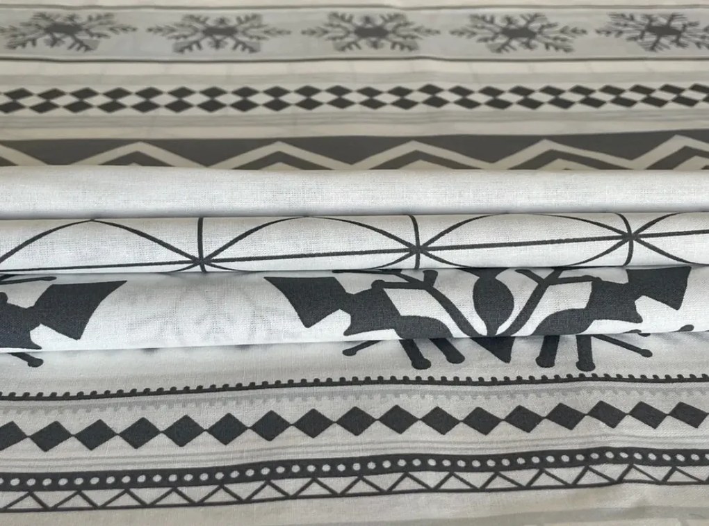 Vánoční povlečení bavlněné Winter šedé TiaHome - 1x Polštář 90x70cm, 1x Přikrývka 140x200cm