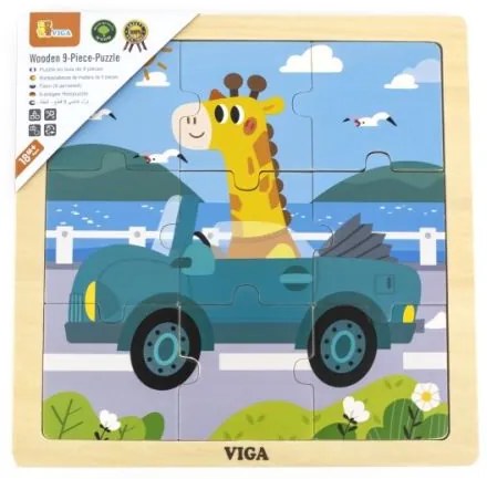 VIGA Dřevěné puzzle 9 dílků - auto