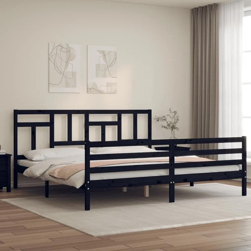 Rám postele s čelem černý 200 x 200 cm masivní dřevo,  3194985