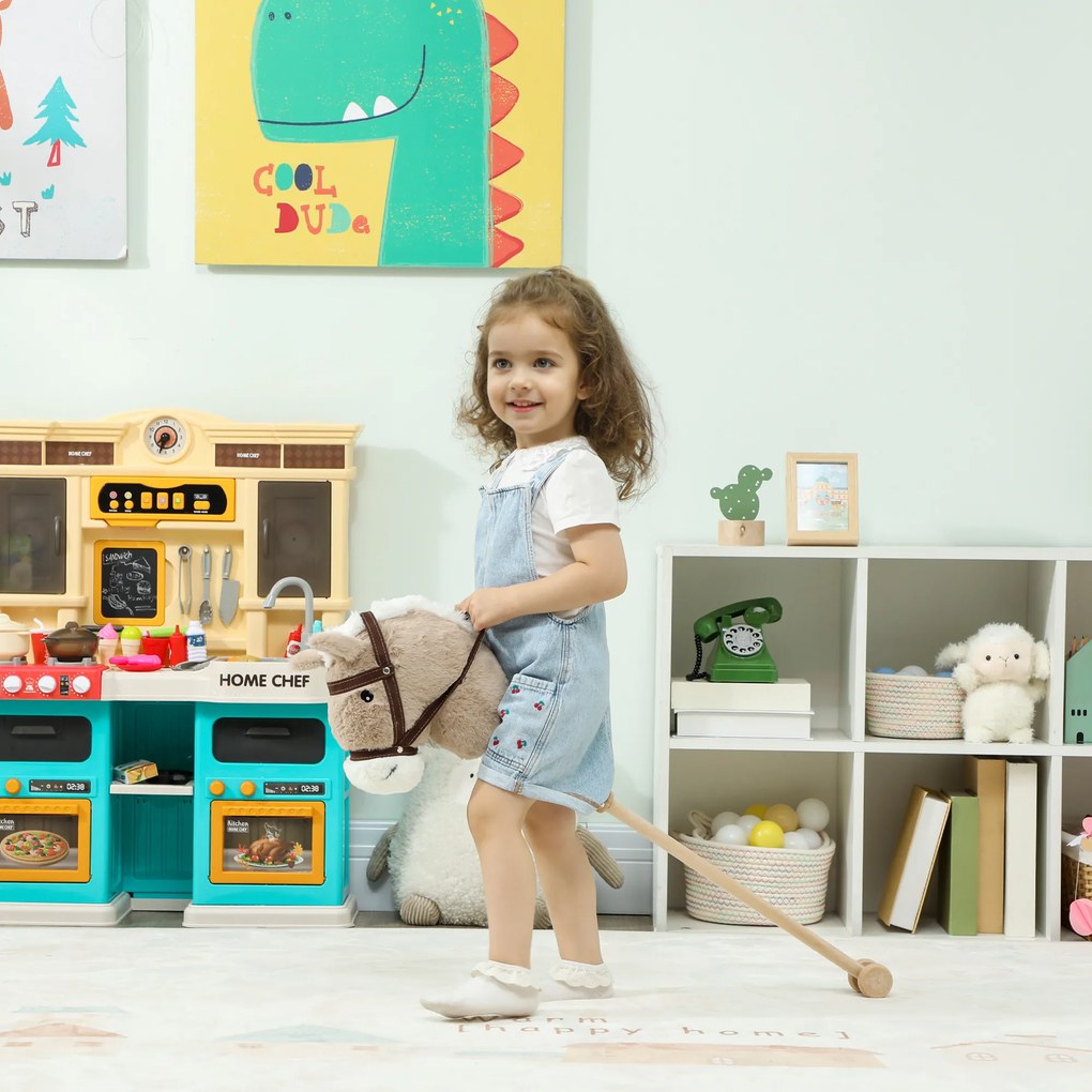 AIYAPLAY Hobby kůň dětský hobby kůň se zvukem, naviják, kůň na tyči pro jízdu na koni pro děti 24+ měsíců, šedý