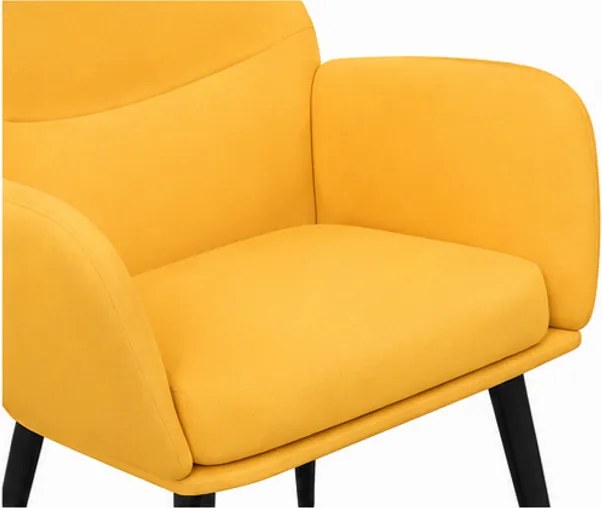 relaxační křeslo, odpočinkové, dřevo/kov/textil, 96x68x79 cm, nohy černé/hořčicově žlutá, Dekorino KR20260061