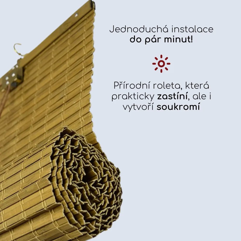 Vingo Bambusová zatemňovací roleta se skrytým mechanismem - hnědá, délka 250 cm Šířka rolety: 120 cm, Rozvin rolety: 250 cm