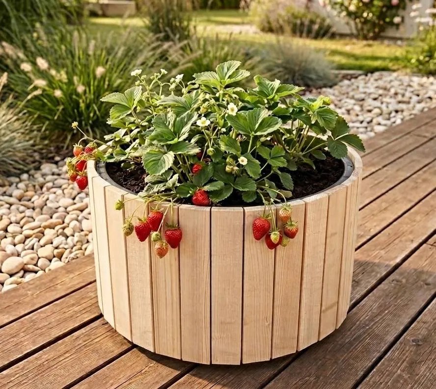AMADEA Dřevěný designový obal s plastovou nádobou uvnitř, 64x64x35 cm