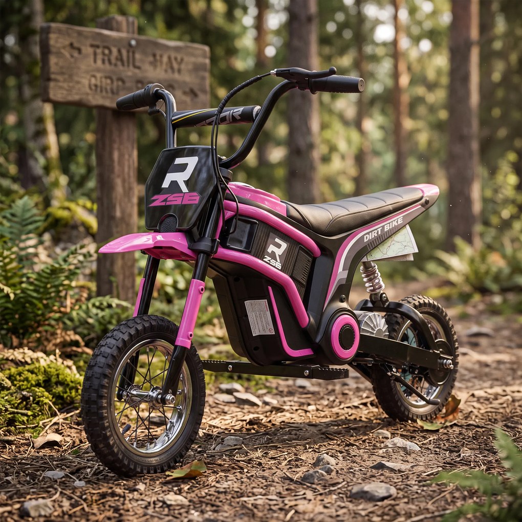 HOMCOM Elektrická motorka pro děti, 24V dětská motorka s klaksonem, světlem, s otočnou rukojetí plynu, 8-16 km/h, 8-12 let, růžová