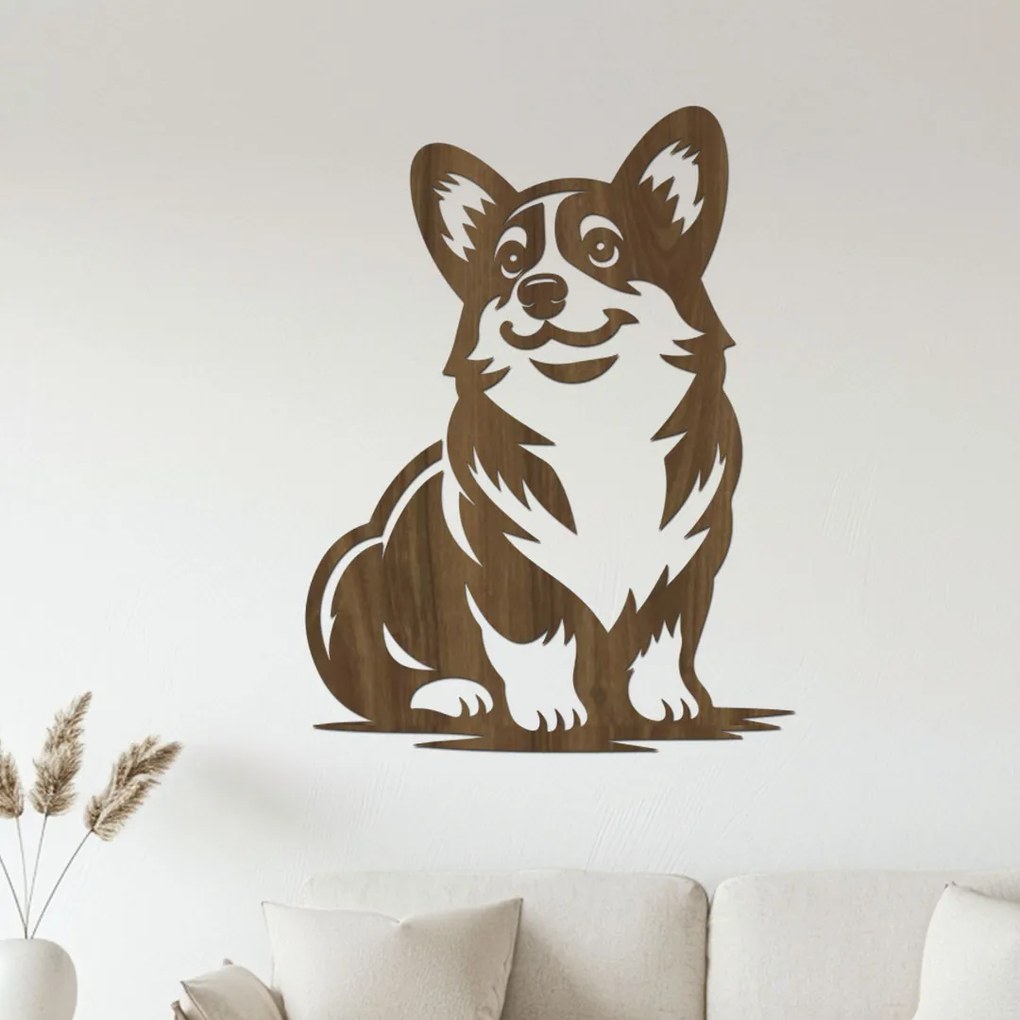 dřevo života Dřevěný obraz sedící Corgi Zvolte rozměr (cm): 45x60, Zvolte barvu dekoru: Buk