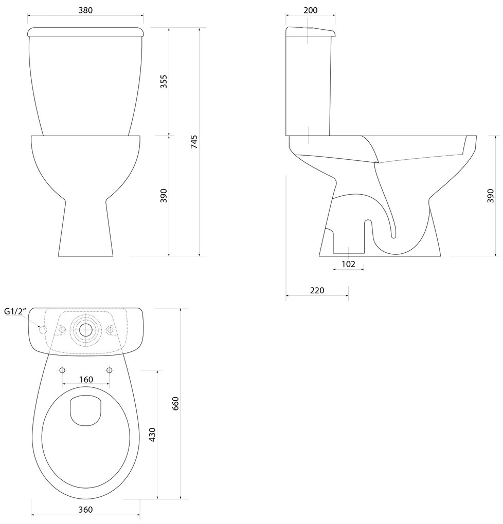 Aqualine Aqualine, MANUEL WC kombi mísa s nádržkou včetně splachovací soupravy, spodní odpad, bílá, PS8814