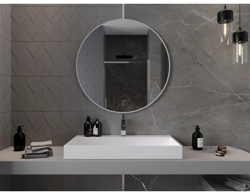Mexen Loft, kulaté koupelnové zrcadlo 90 cm, barva rámu bílá, 9850-090-090-000-20