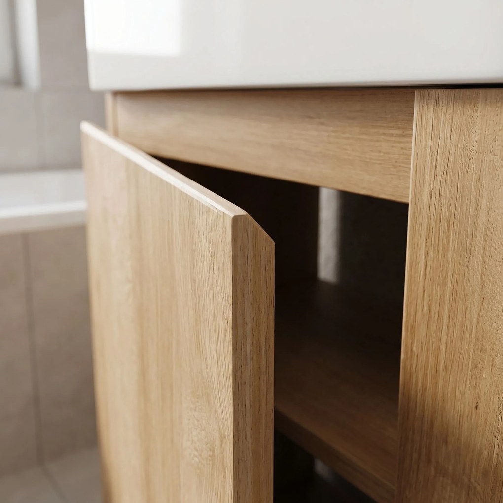 Rea Astra, umyvadlová skříňka 430x260x825 mm s keramickým umyvadlem, hnědá/bílá, REA-M0404