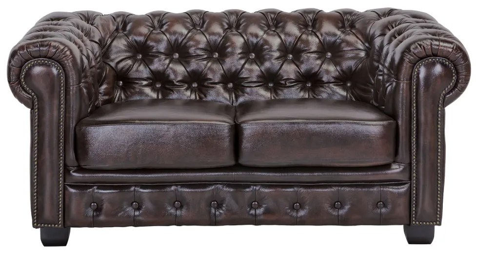 Massive home | Luxusní dvoumístná pohovka Chesterfield 155cm z pravé kůže hnědá MH005CHES