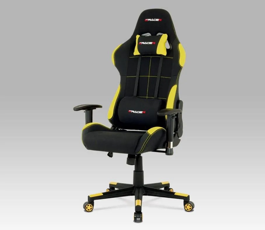 Kancelářská židle, houpací mech., černá + žlutá látka, kovový kříž