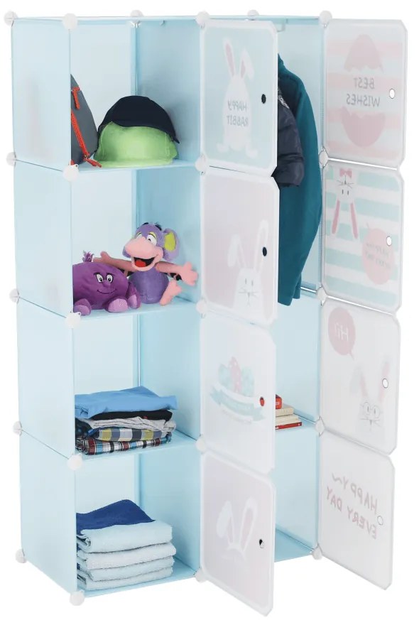 Dětská modulární skříň, modrá/dětský vzor, FRIN