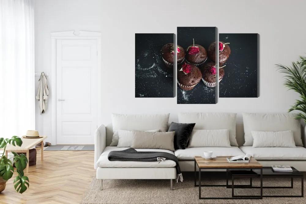 Vícedílný obraz Čokoládové Muffiny S Růží Nedostatek Nedostatek Plátno Canvas 90x60