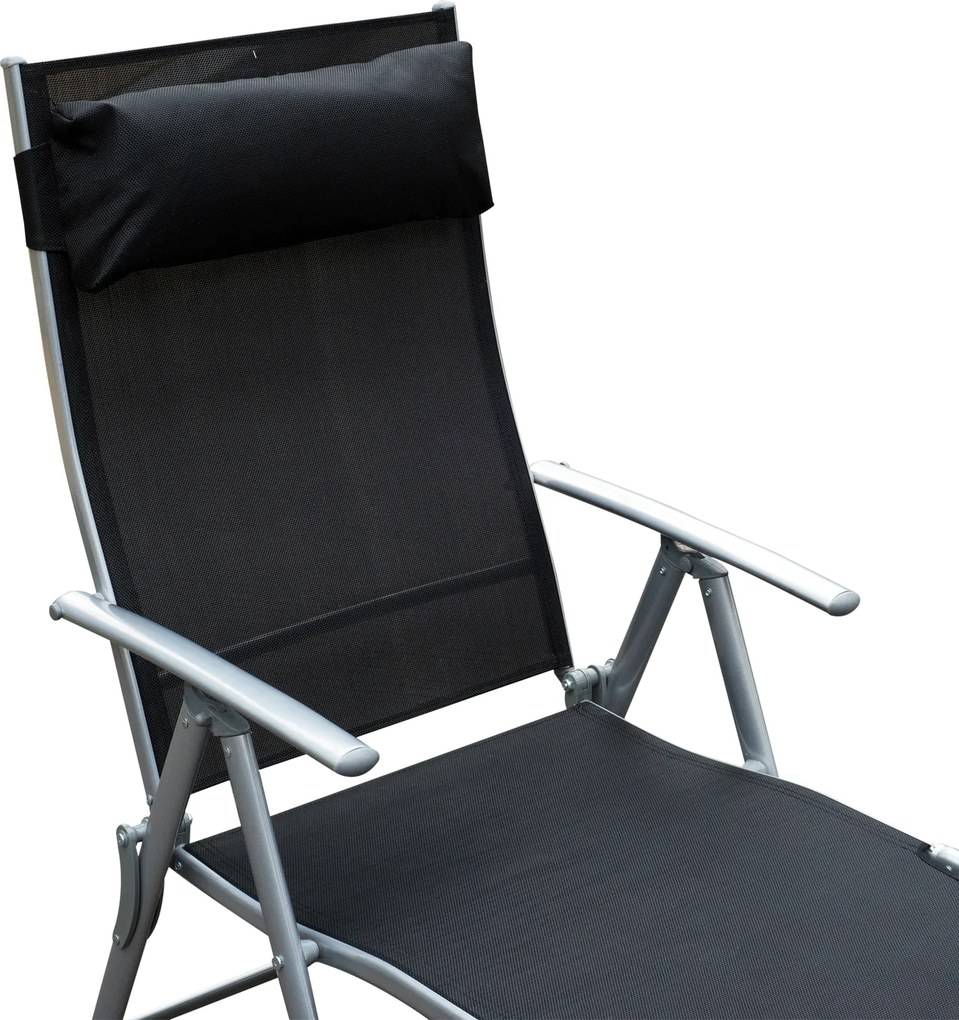 Outsunny skládací zahradní lehátko s polštářem 137x63,5x100,5cm kov a látka černá na pláž a terasu | Aosom.de