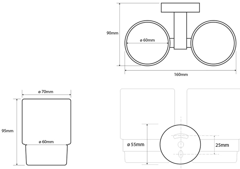 Sapho X-ROUND dvojitý držák skleniček, mléčné sklo, chrom - XR902