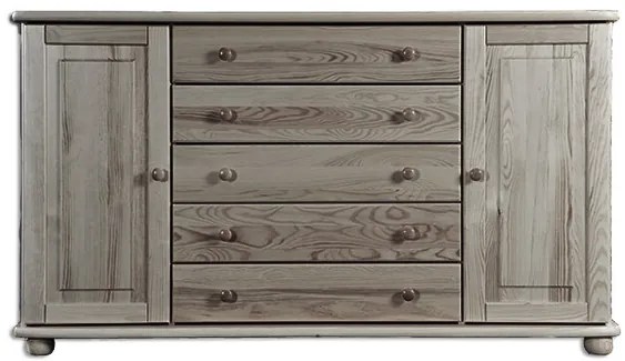 Drewmax KD164 - Komoda kombinovaná z masivní borovice 165x42x92cm - Šedá