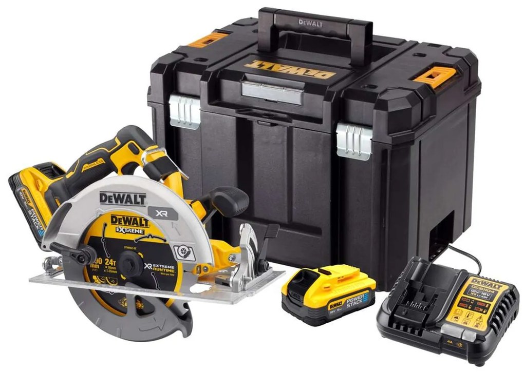 DeWALT - 18V AKU kotoučová pila, 2x aku 5,0 Ah POWERSTACK, nabíječka DCS573H2T