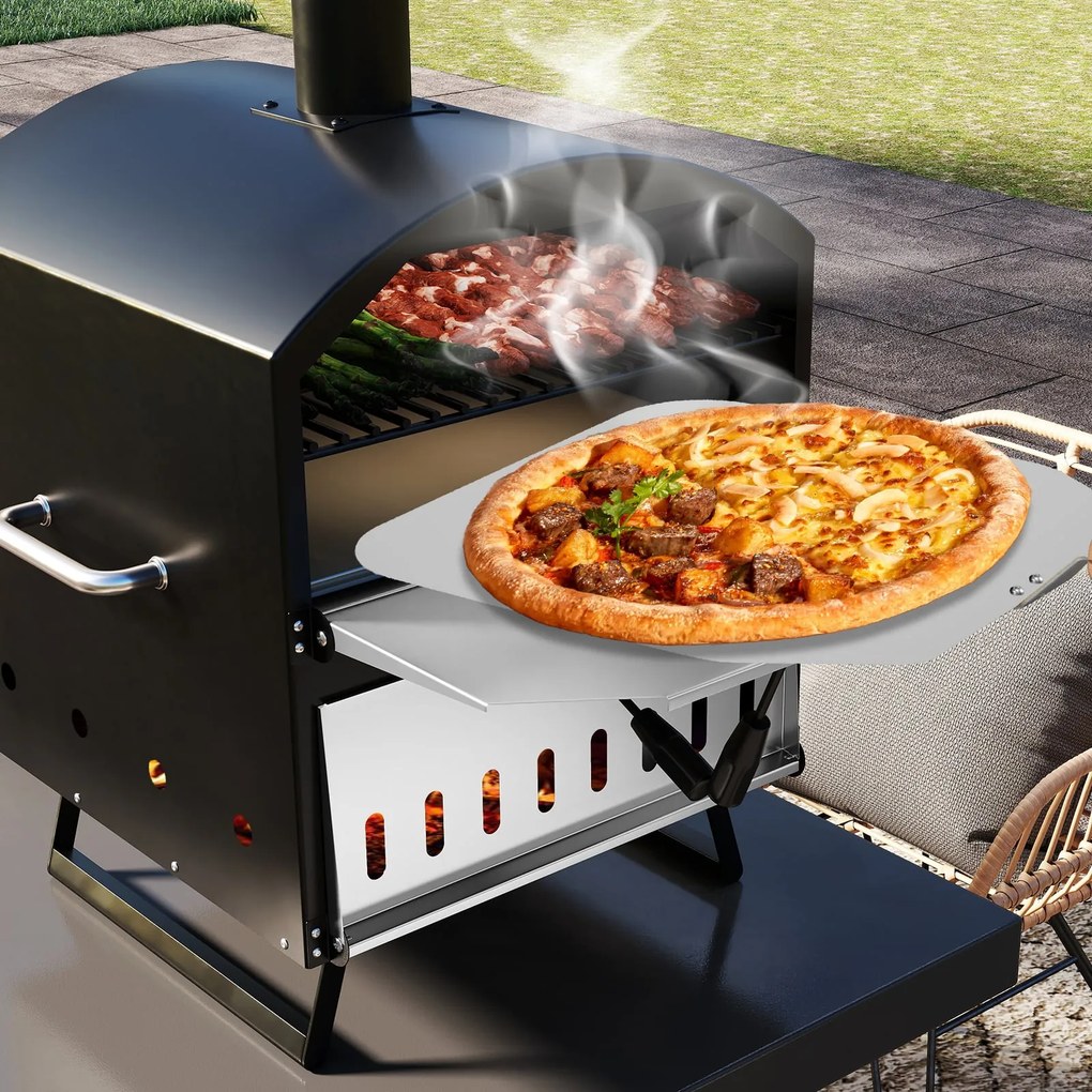 Costway Venkovní 40 cm Dřevěná trouba Pizza Trouba 2 Vrstvy Pizza Maker