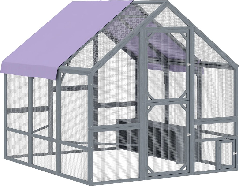 PawHut choditelný výběh pro slepice — cca 4 m², nepromokavý kryt, 2 hnízdní boxy a 2 bidýlka, bezpečnostní zámek — pro 8–10 slepic, tmavě šedý