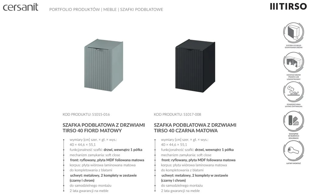 Cersanit Tirso, závěsná umyvadlová skříňka 794x447x572 mm + keramické umyvadlo, černá matná, S801-587