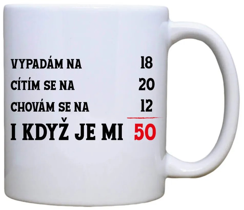 Super plecháček Keramický hrnek s potiskem 50 let počítání Objem a motiv: 200 ml bílý uvnitř