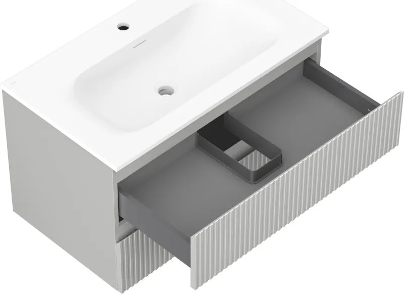 Mexen Rivel, koupelnová skříňka 80 cm s umyvadlem Vela, 2 zásuvky, drážkovaná, šedá matná/bílá, 91A20-08047-2-BFF62-W23M01