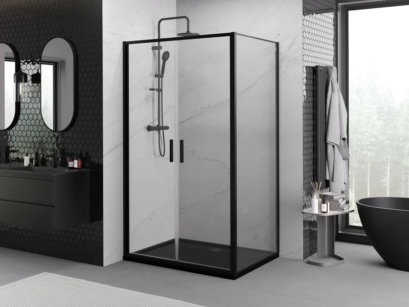 Mexen Exo, výklopná sprchová kabina, dveře 120 cm + boční stěna 90 cm, transparentní sklo, černá, 814-120-090-70-00