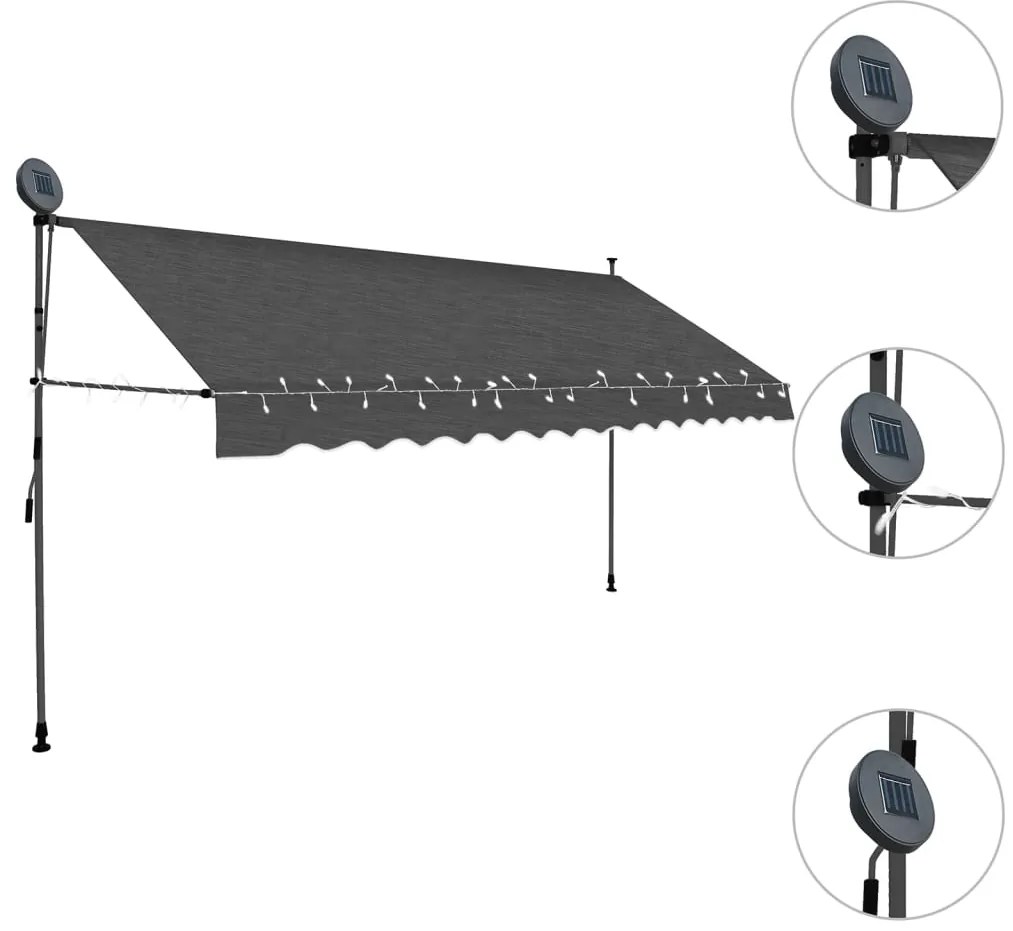 vidaXL Marketos Ručně zatahovací markýza s LED světlem 350 cm antracitová