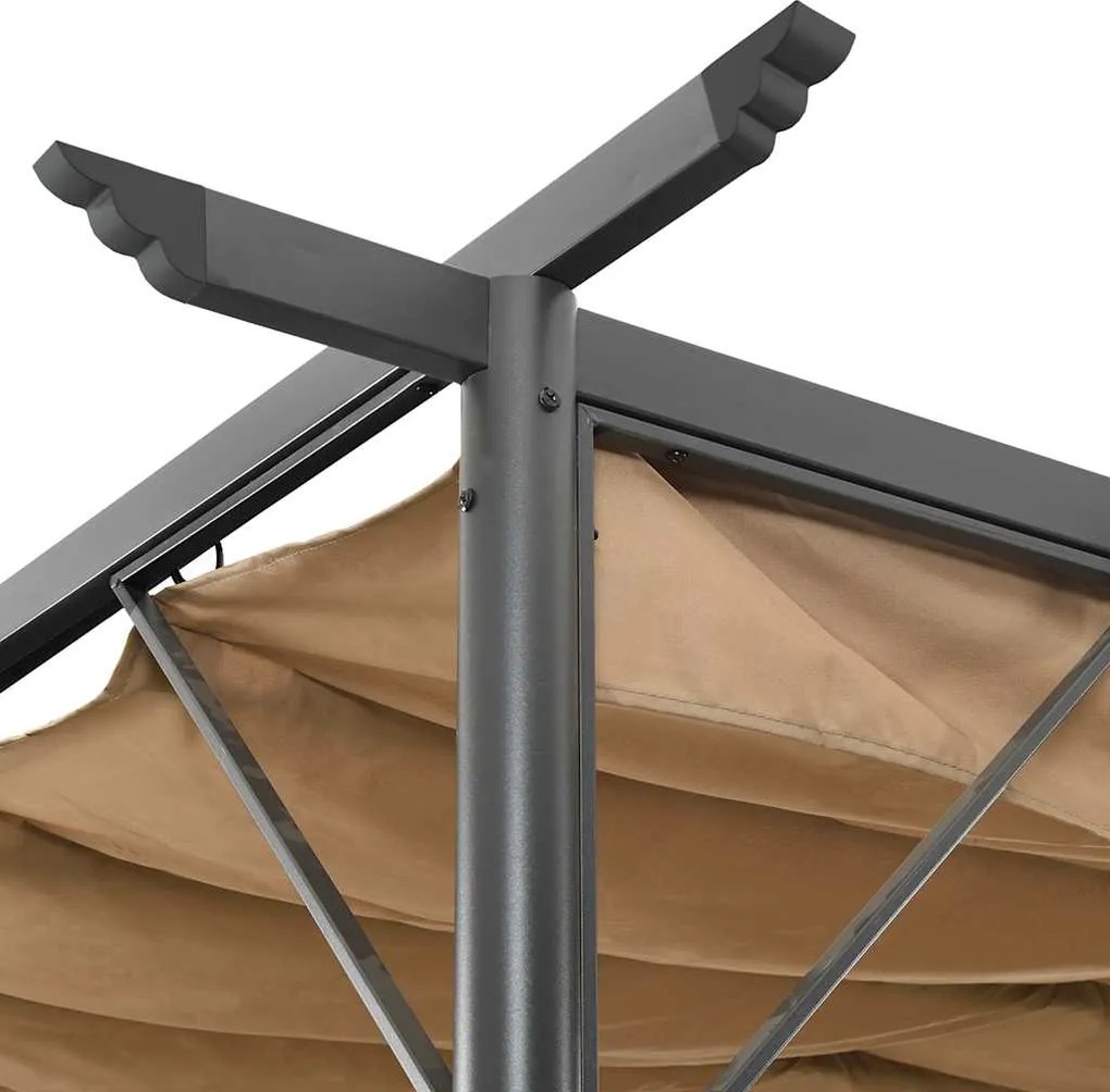 Pergola se zatahovací střechou taupe 3 x 3 m ocel 180 g/m² 312227
