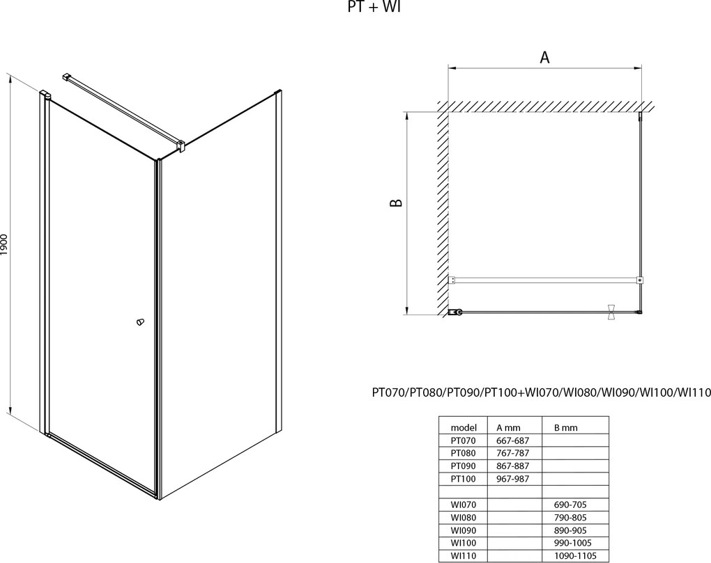 Aqualine Aqualine, PILOT otočné sprchové dveře 700mm, sklo BRICK, PT070W