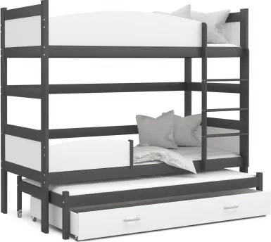 Patrová postel TWIST pro 3 osoby s úložným prostorem (Šedá), Bílá