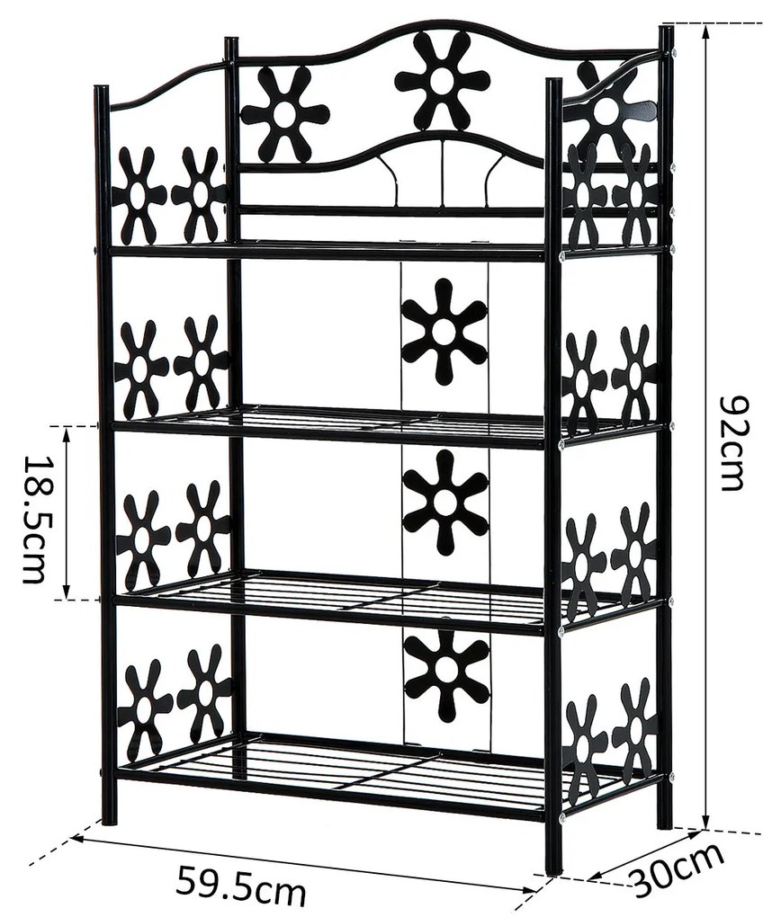 HOMCOM Police na rostliny Police na květiny Schodiště na rostliny 4 úrovně Kovová černá 59,5x30x92cm pro vnitřní i venkovní použití | Aosom.de