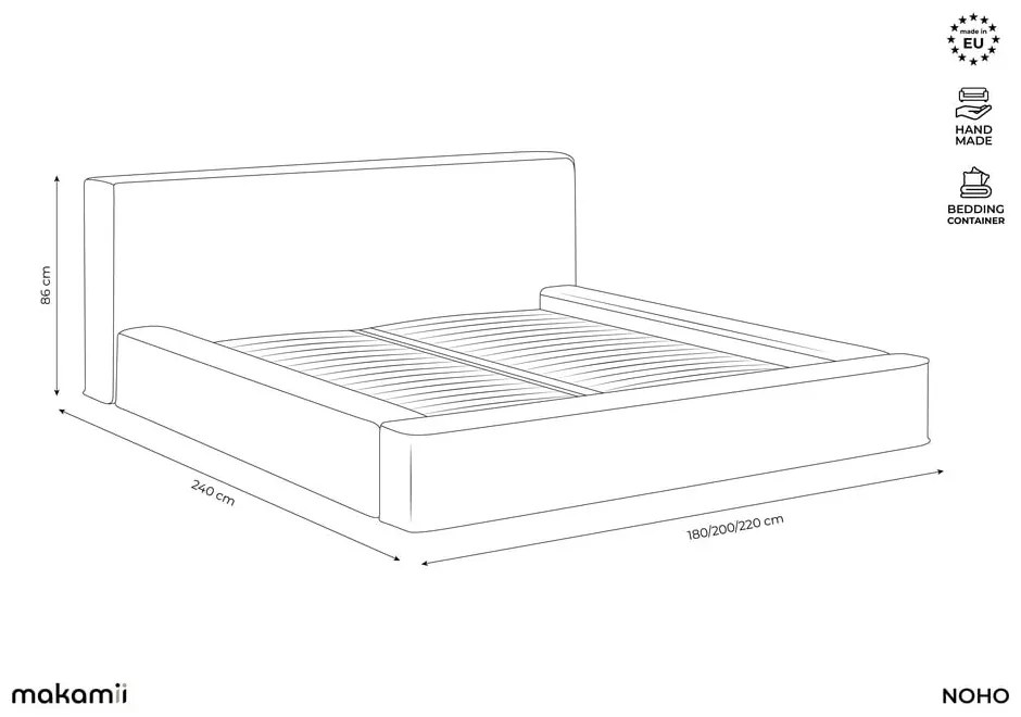Modrá čalouněná dvoulůžková postel s úložným prostorem s roštem 140x200 cm Noho – Makamii