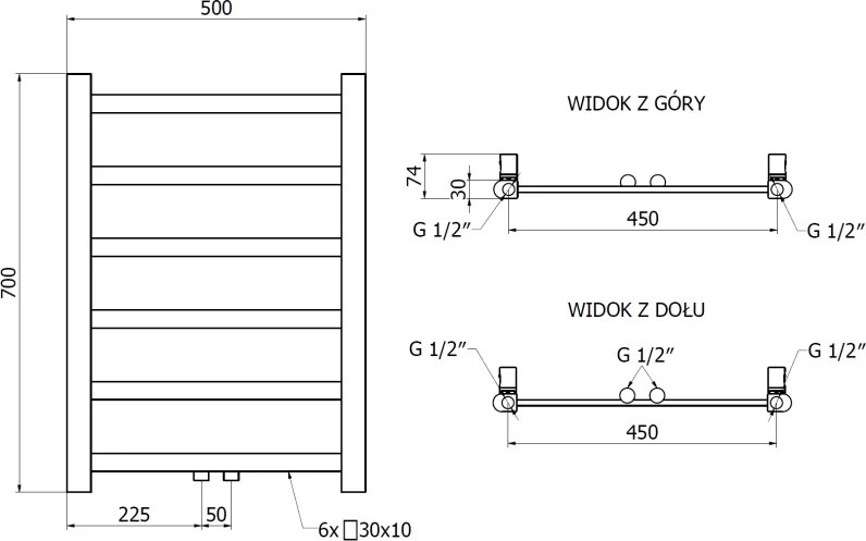 Mexen Bolt, topné těleso 700 x 500 mm, 188 W, spodní a středové, černá, W126-0700-500-00-70