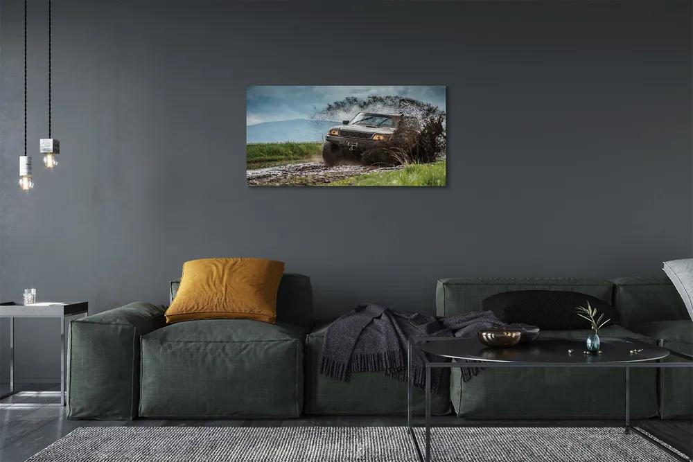 Obrazy na plátně Auto Field hory mraky 120x60 cm