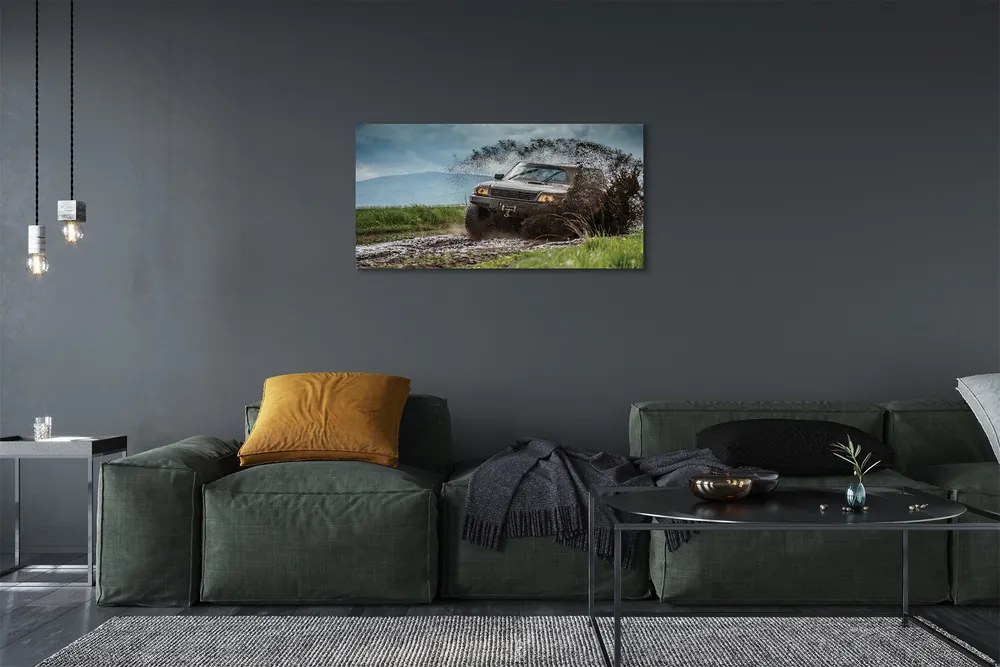 Obrazy na plátně Auto Field hory mraky 140x70 cm