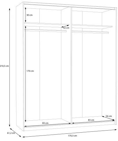 Šatní skříň KARO 170x210 cm bílá/dub artisan