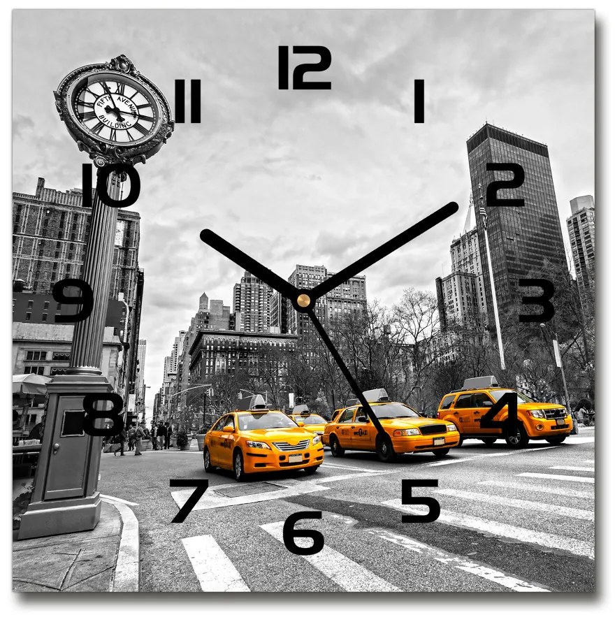 Wallmuralia Skleněné hodiny čtverec Taxi New York 30x30 cm