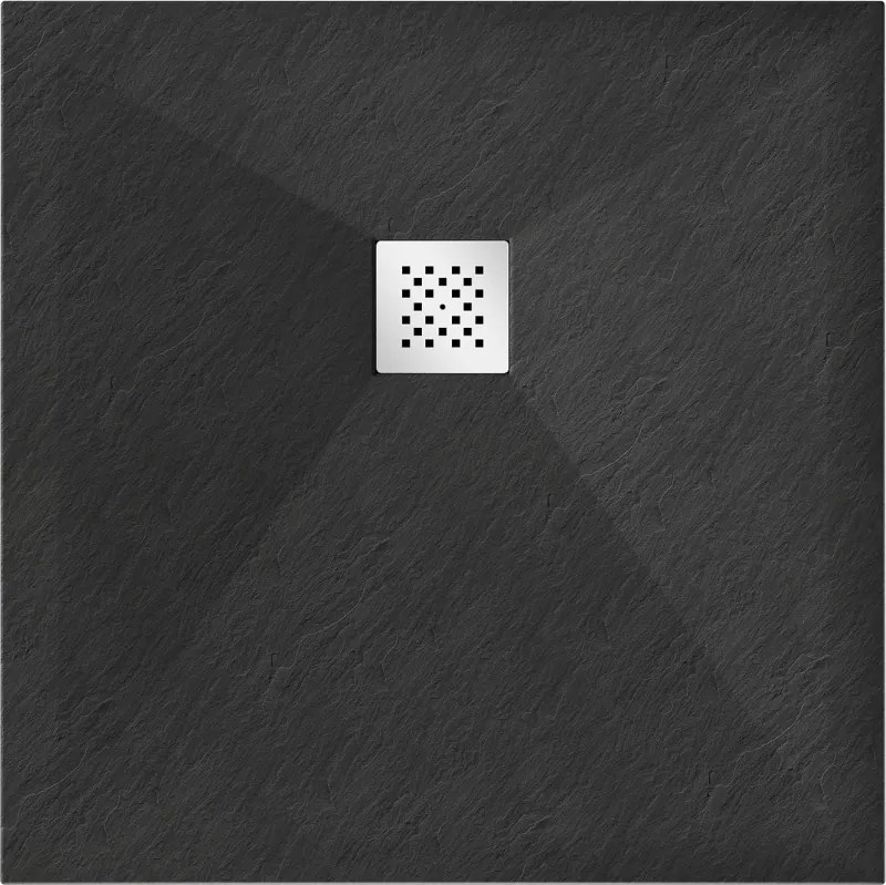 Mexen Stone+, čtvercová vanička z minerálního kompozitu 80 x 80 cm, černá matná, 44708080