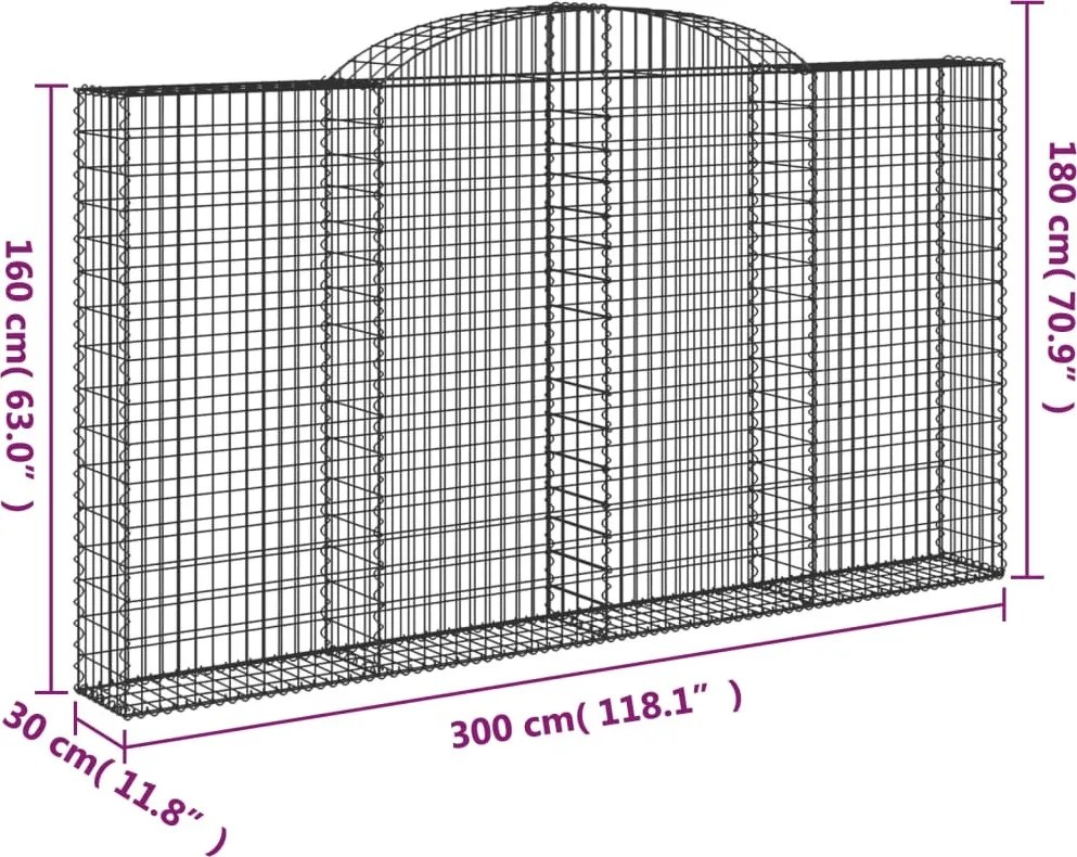 vidaXL Klenuté gabionové koše 3 ks 300x30x160/180cm pozinkované železo [3146576]