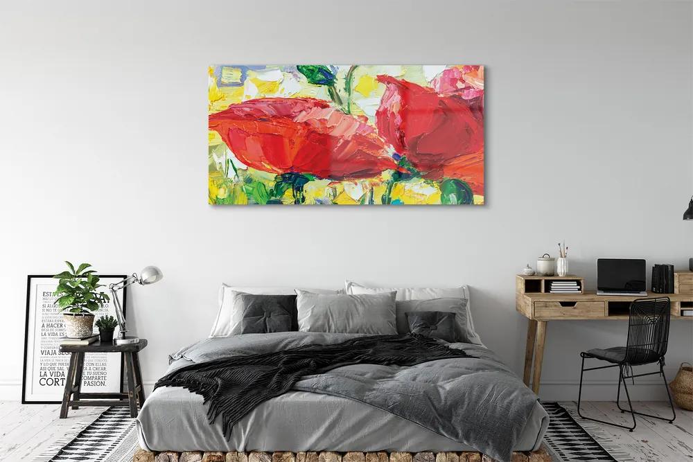 akrylový obraz červené květy 140x70 cm