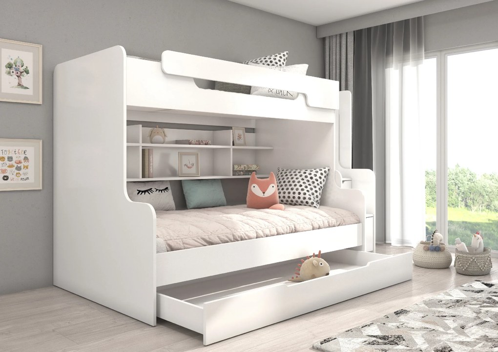 ADRK Furniture Patrová postel se schody a matracemi HARELL CH-HAR-W-M