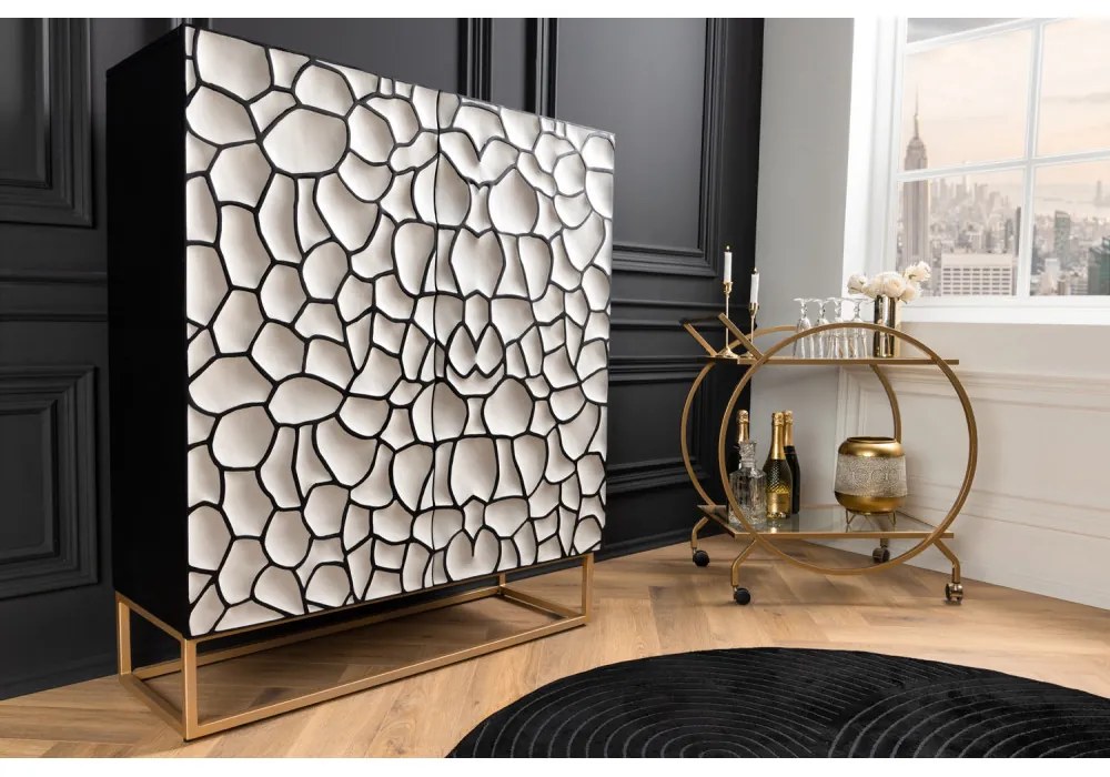 Massive home | Vysoká komoda Vulcano 120cm Mosaik bílá / černá