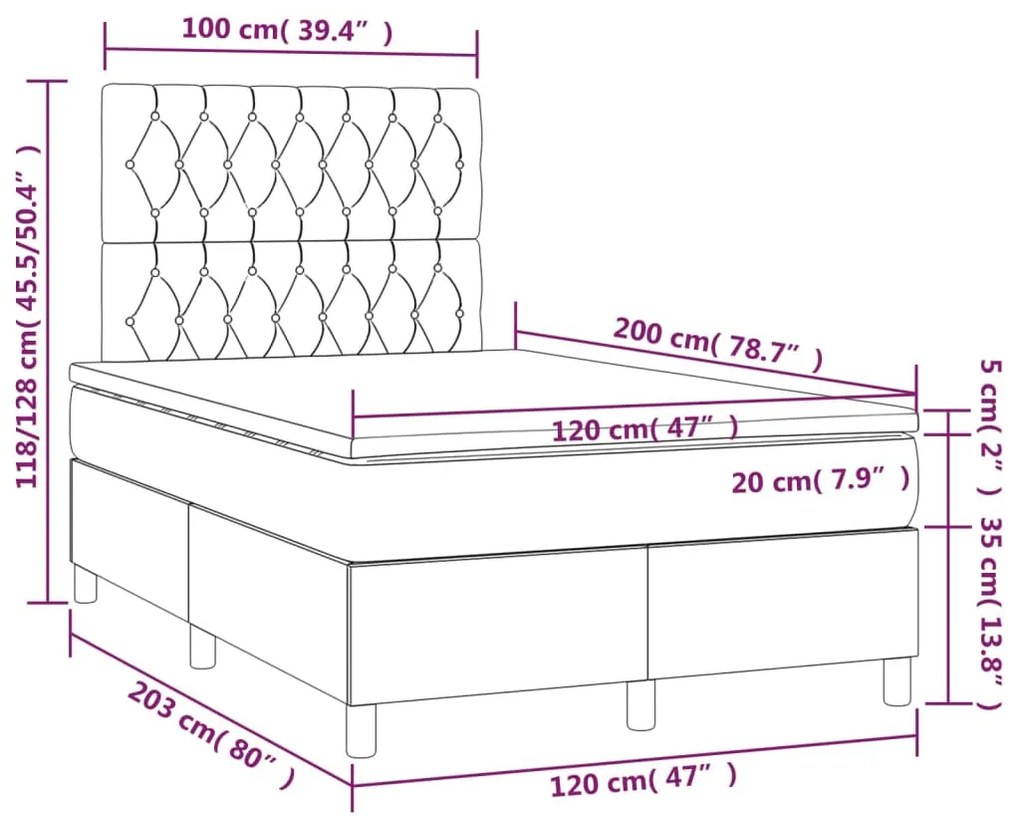 Box spring postel s matrací tmavě šedá 120x200 cm textil