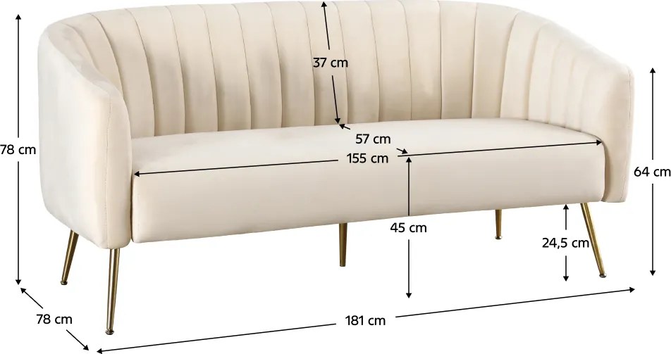 Designový 3-sed, béžová Velvet látka/gold chrom-zlatý, BAGY