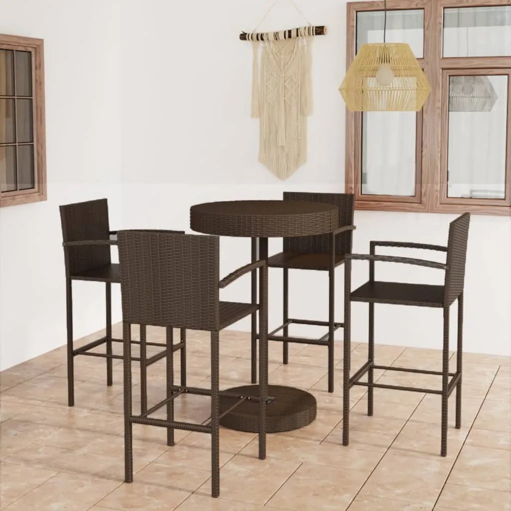 5dílný zahradní barový set polyratan hnědý 3064771