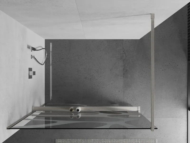Mexen Kioto+, sprchová zástěna Walk-In s poličkou a věšákem 70 x 200 cm, 8mm čiré sklo bílý vzor, broušená ocel profil, 800-070-121-97-97