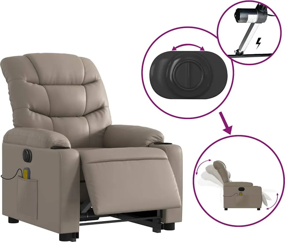 Elektrické zvedací masážní polohovací křeslo cappuccino koženka 3206626