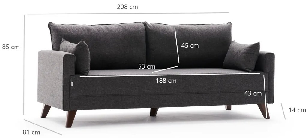 Hanah Home Rozkládací pohovka BELLA antracit 208 cm 825BLC2575